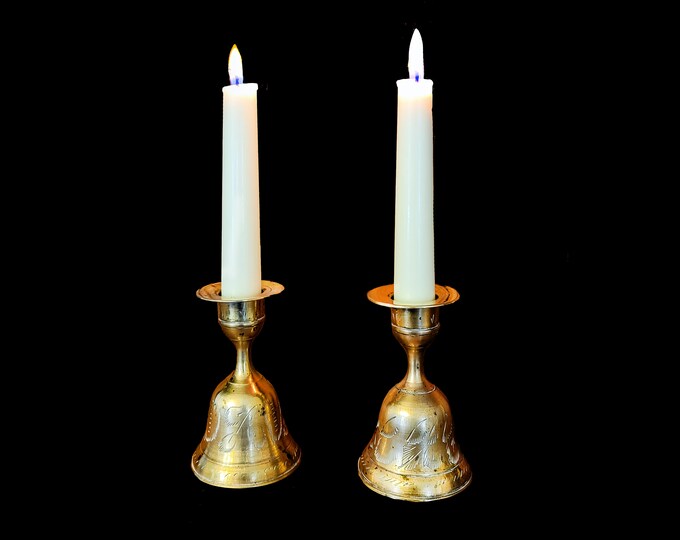 Vintage Brass Bell Candlestick Holder Set - Etsy