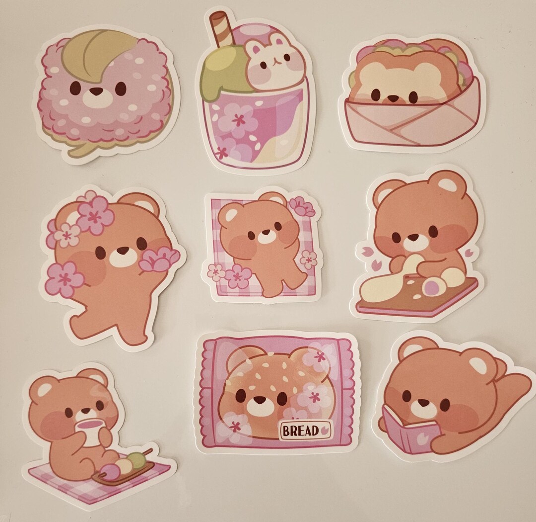 Cute Kawaii Bear Spring Sakura Stickers - Etsy