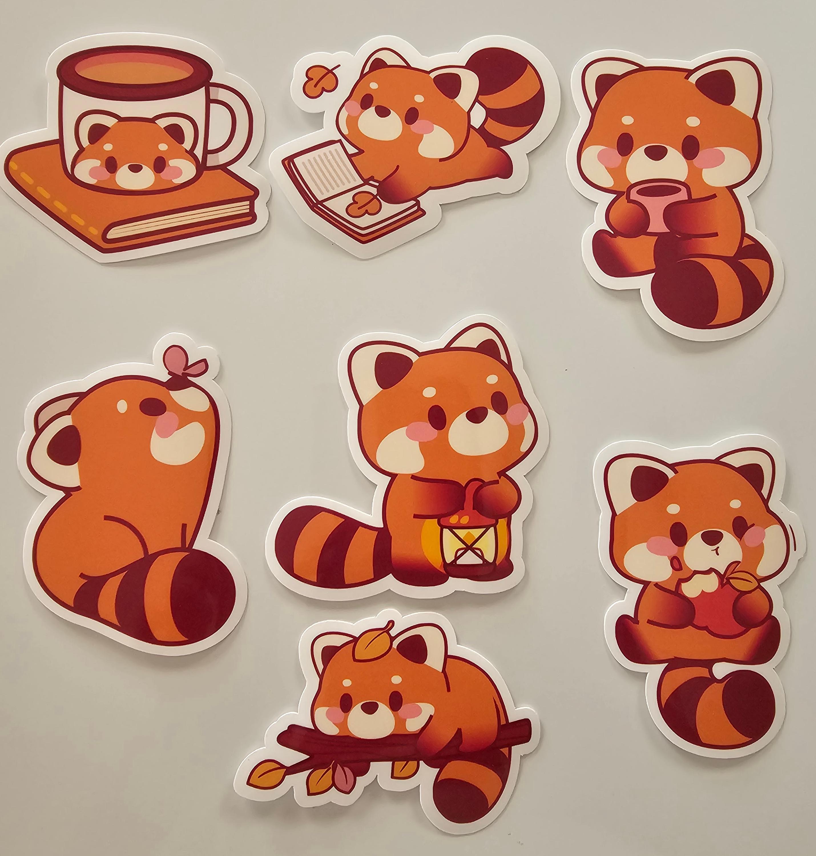 Cute Kawaii Autumn Red Panda Stickers - Etsy