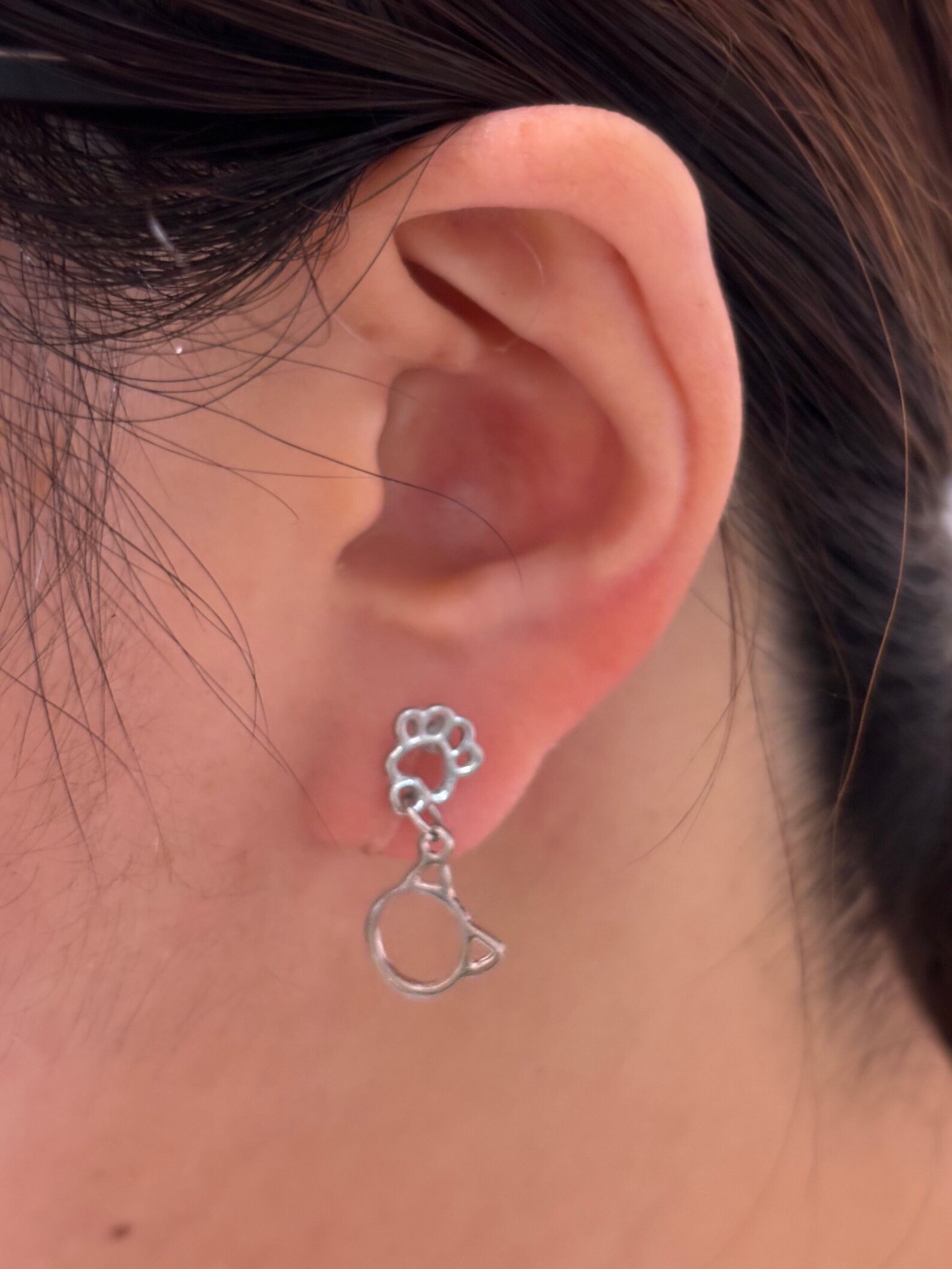 Silver Paw Print Cat Dangle Invisible Clip on Earrings - Etsy
