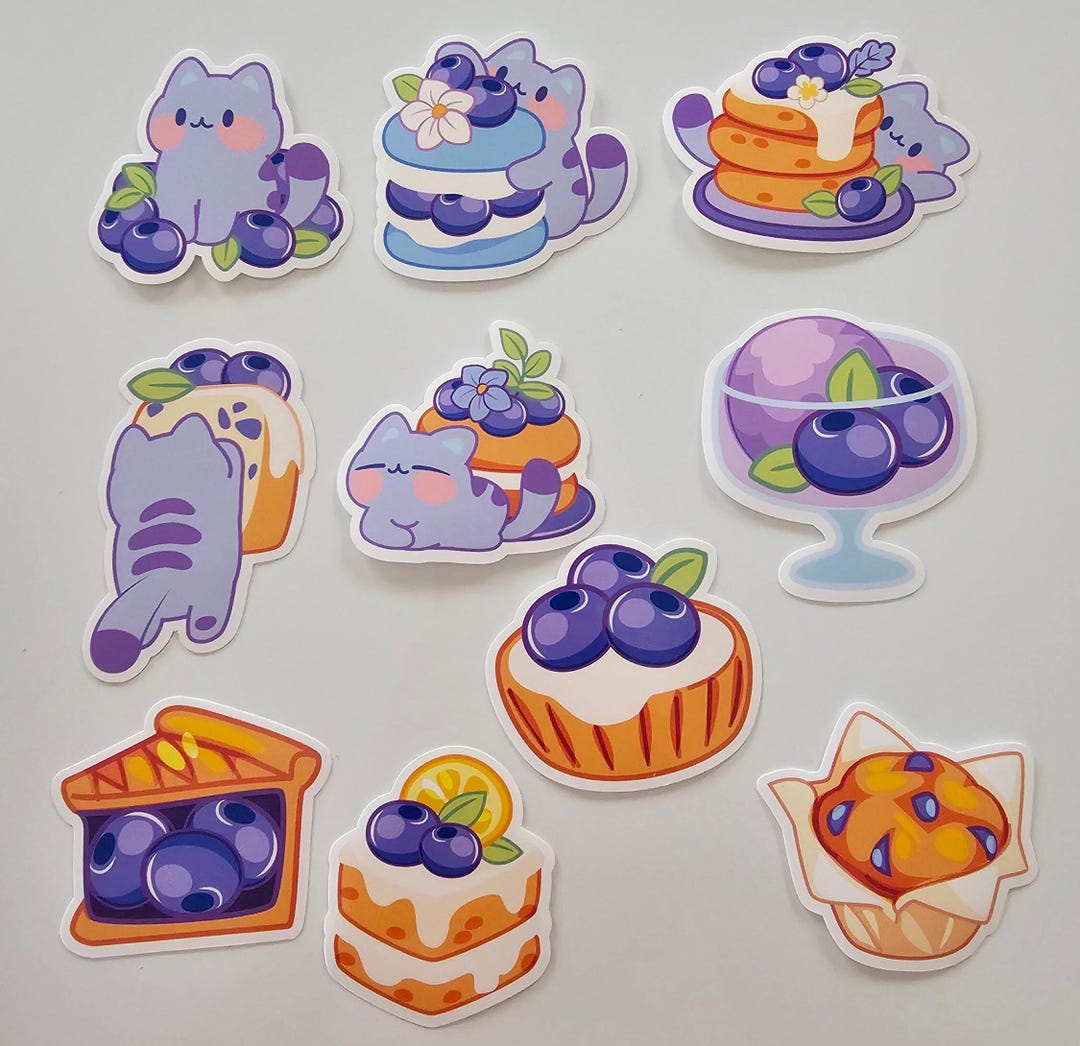 Cute Kawaii Blueberry Cat Bakery Pastry Stickers - Etsy