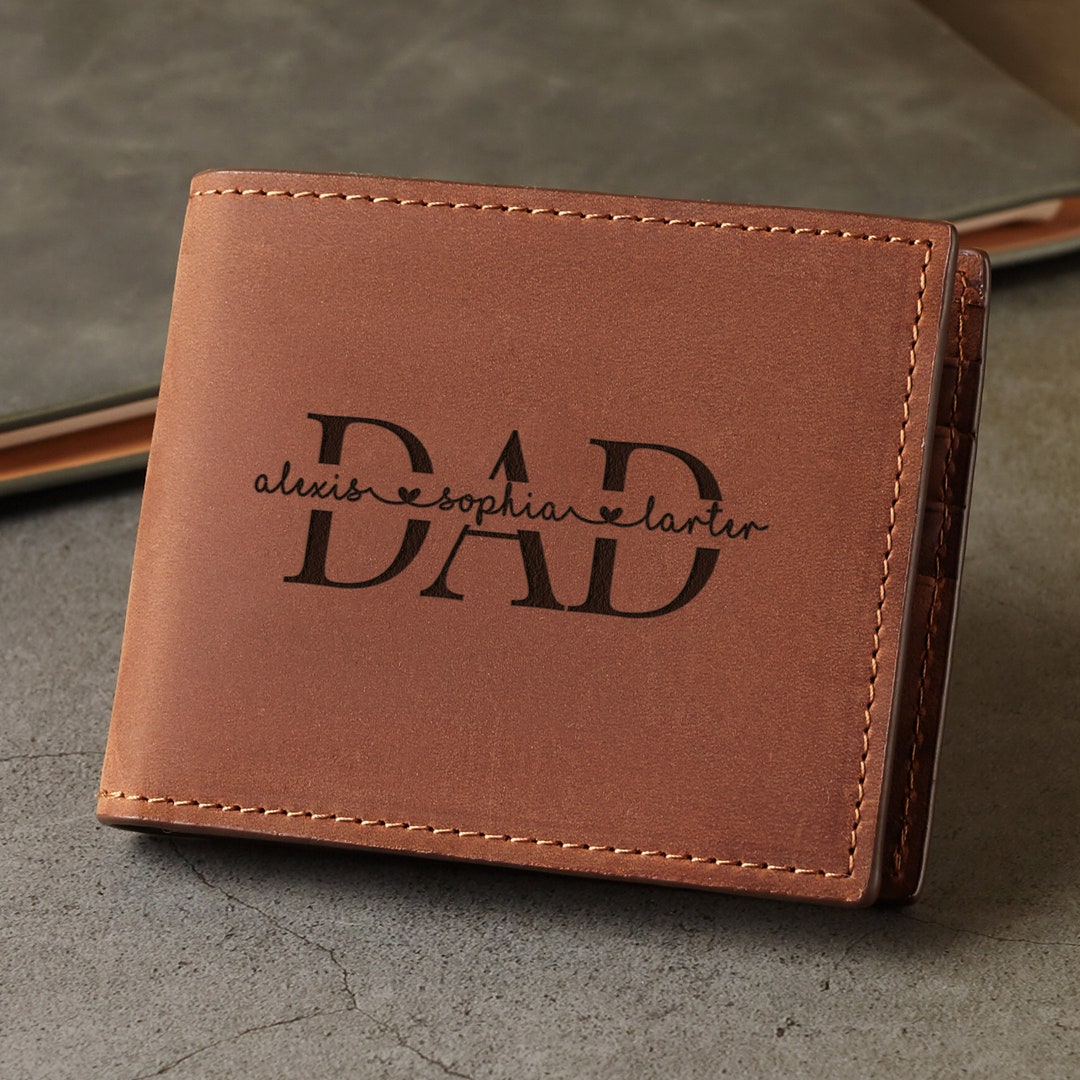 Dad Wallet With Kid Names, Personalized Leather Wallet for Dad ...