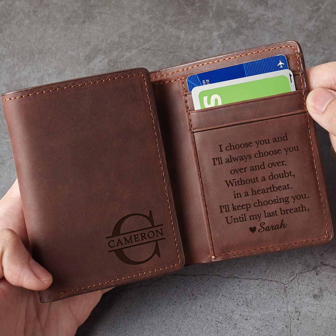 Personalized Wallet Men Engraved Trifold Wallet Anniversary - Etsy