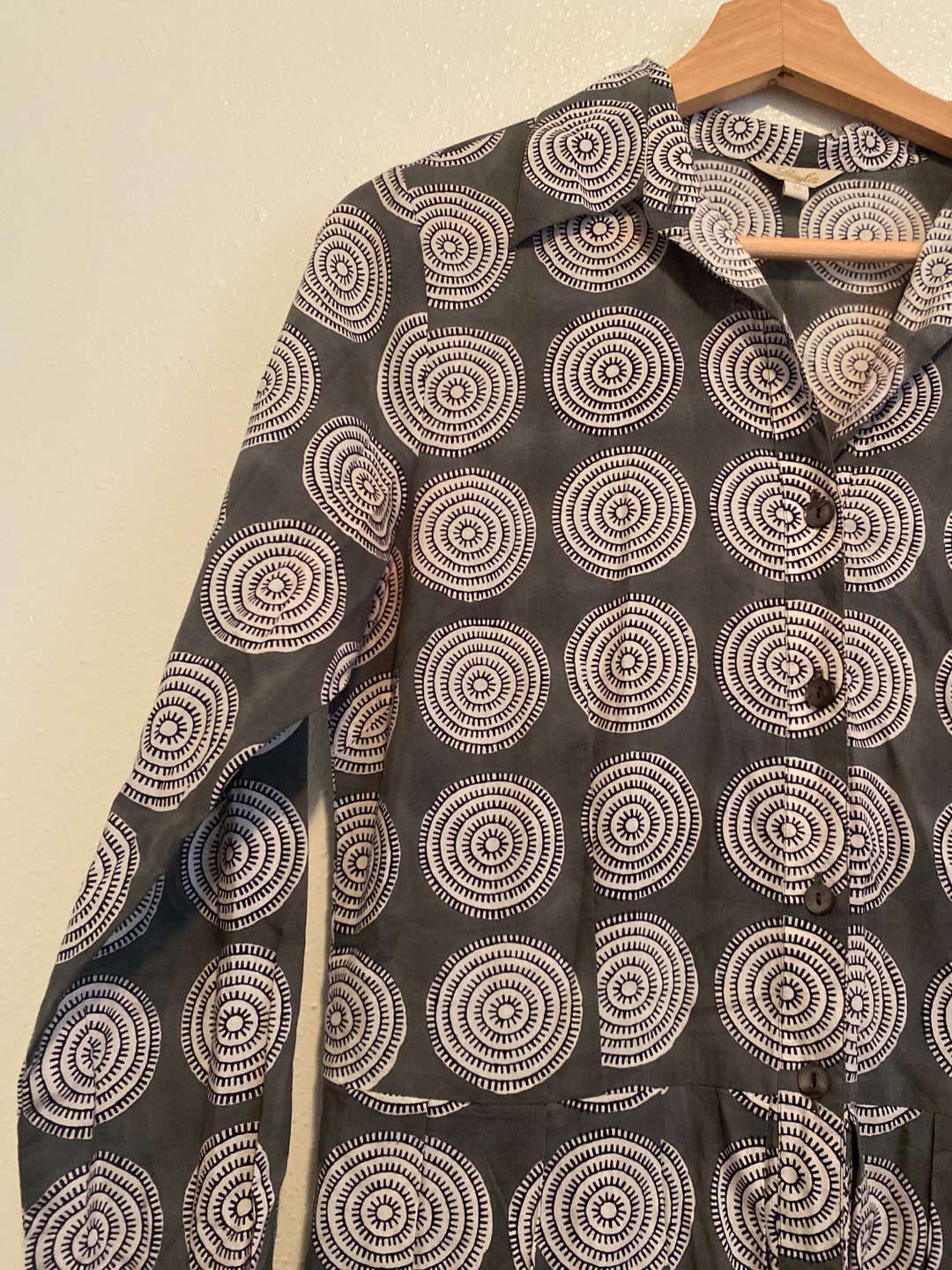 Funky Patterned Dress With Pleats and Buttons - Etsy