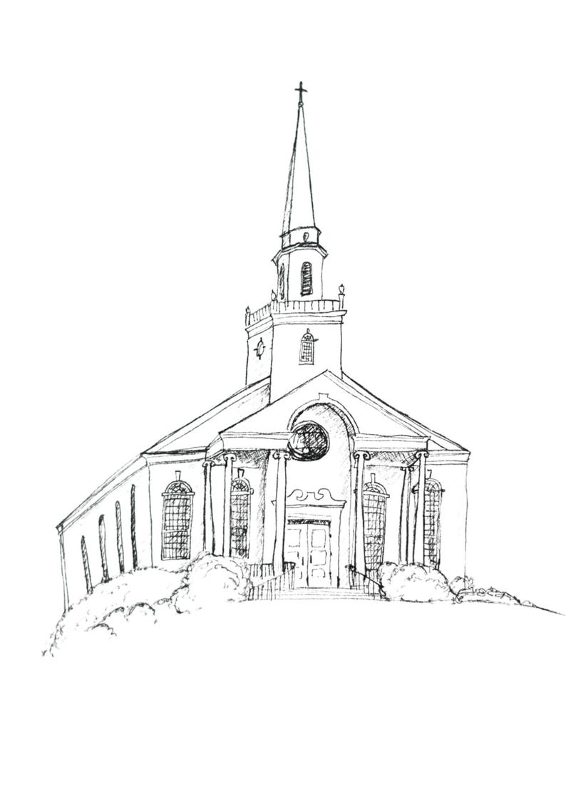 Custom Church Ink Illustration, Wedding, Anniversary, Baptism Gift ...