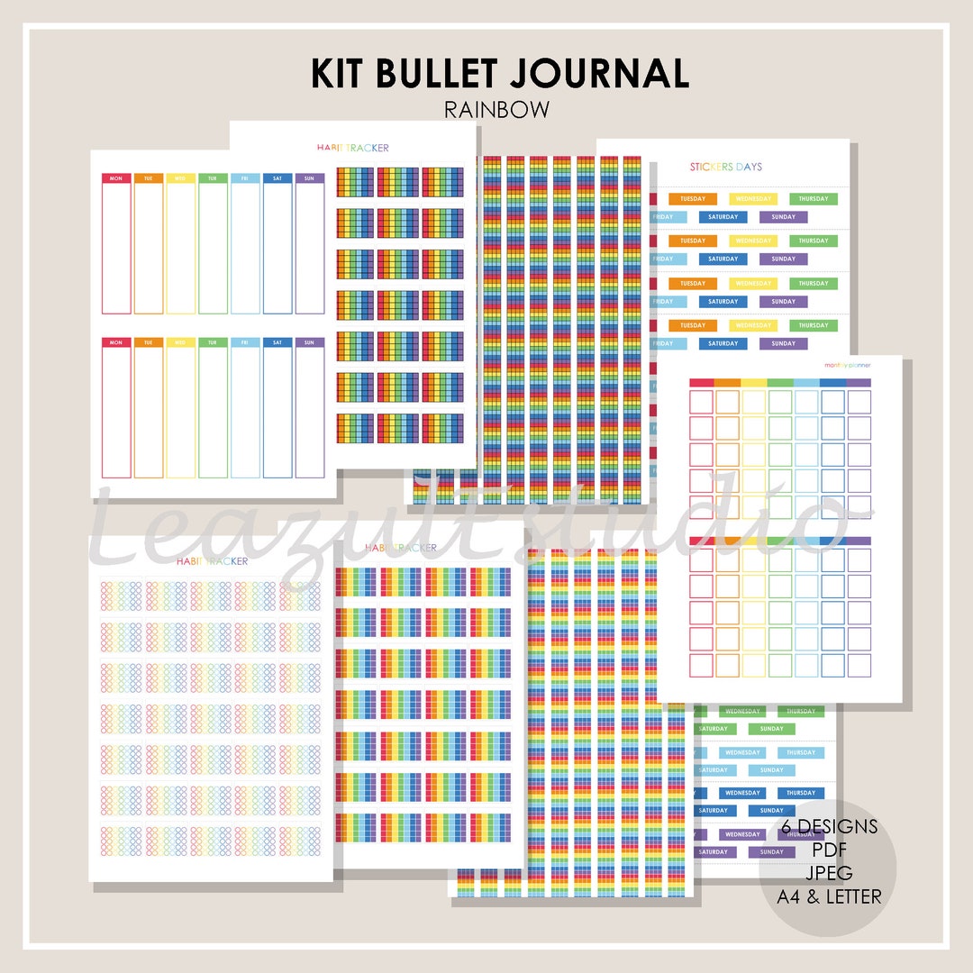 Rainbow Bullet Journal Kit, Printable Stickers, Scrapbooking, Bullet ...
