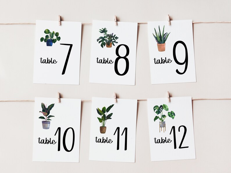 Plant Themed Table Number Cards // Instant Digital Download // | Etsy