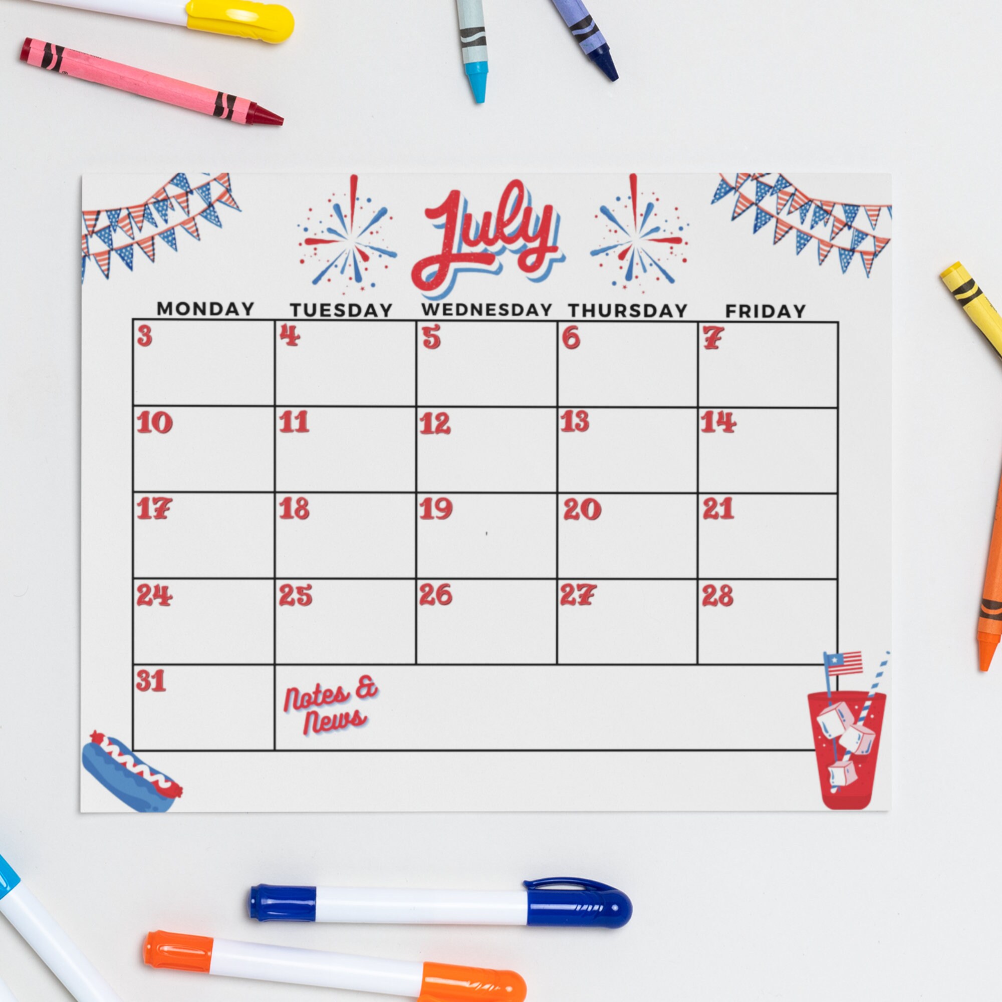 July Calendar Editable Template Daycare Meal Tracker - Etsy