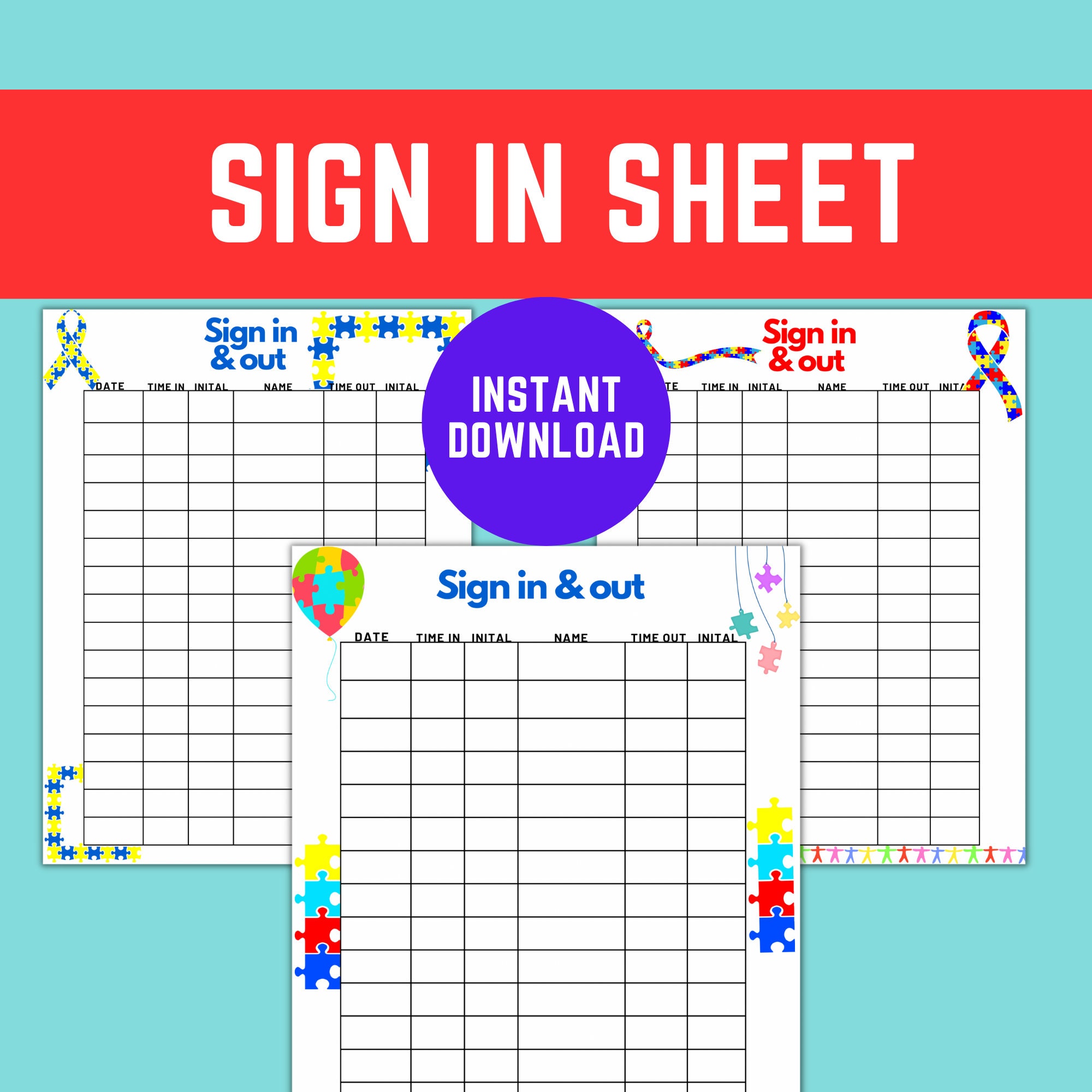 Sign in and Out Logs - Autism Awareness - Special Needs Log ...