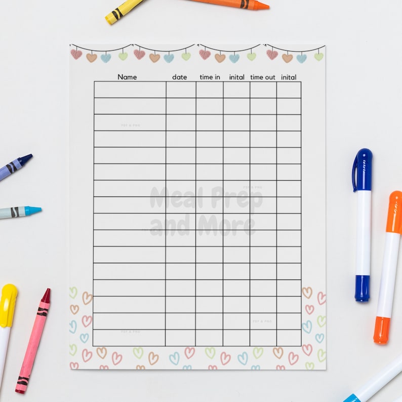 Valentines Sign in Sheet Download - Spring Daycare School Attendance ...