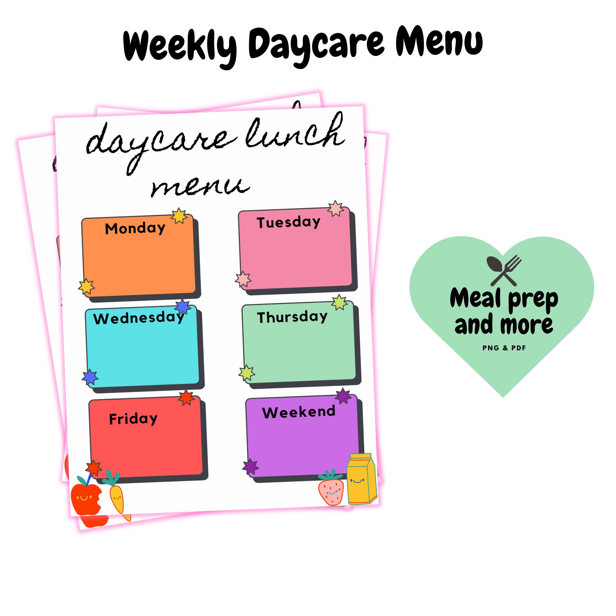Daycare Meal Planner - READY TO PRINT - Etsy