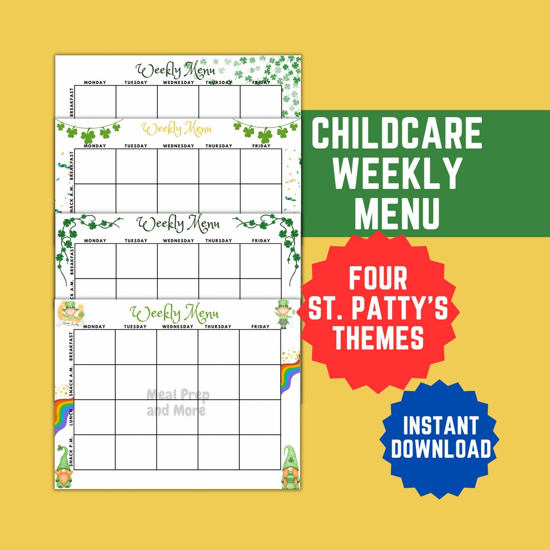 Childcare Weekly Menu Log Download - Saint Patrick’s Day Daycare Food ...