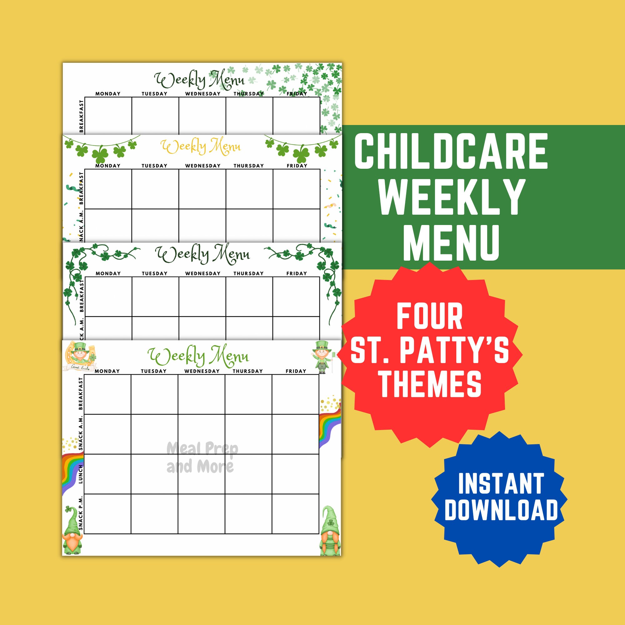 Childcare Weekly Menu Log Download - Saint Patrick’s Day Daycare Food ...
