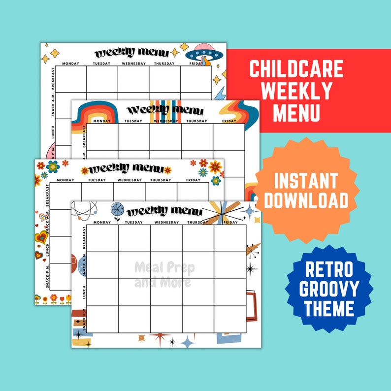 Childcare Weekly Menu Log Download - Multipack Retro Daycare Food ...