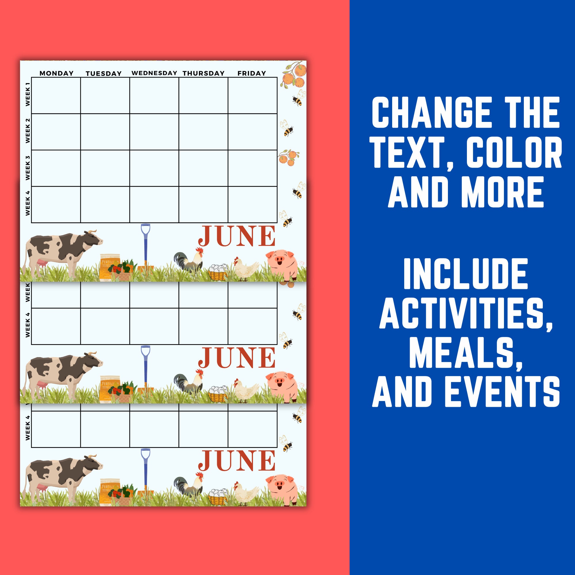 Childcare Monthly Menu Editable Template - Daycare Food Tracker ...