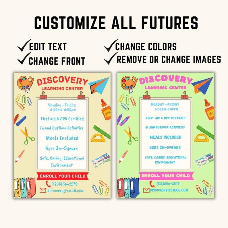 Child Care Editable Advertisement - Pre School Template - Learning ...