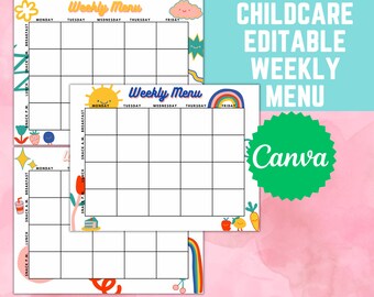 Childcare Monthly Menu Editable Template - Daycare Food Tracker ...