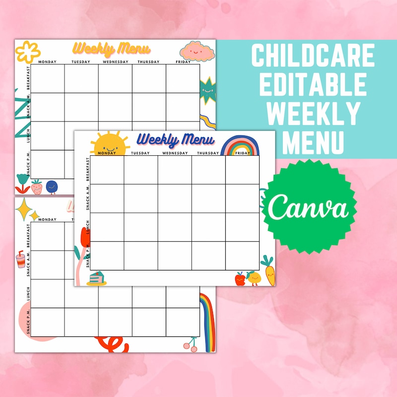 Daycare Menu Template - Etsy