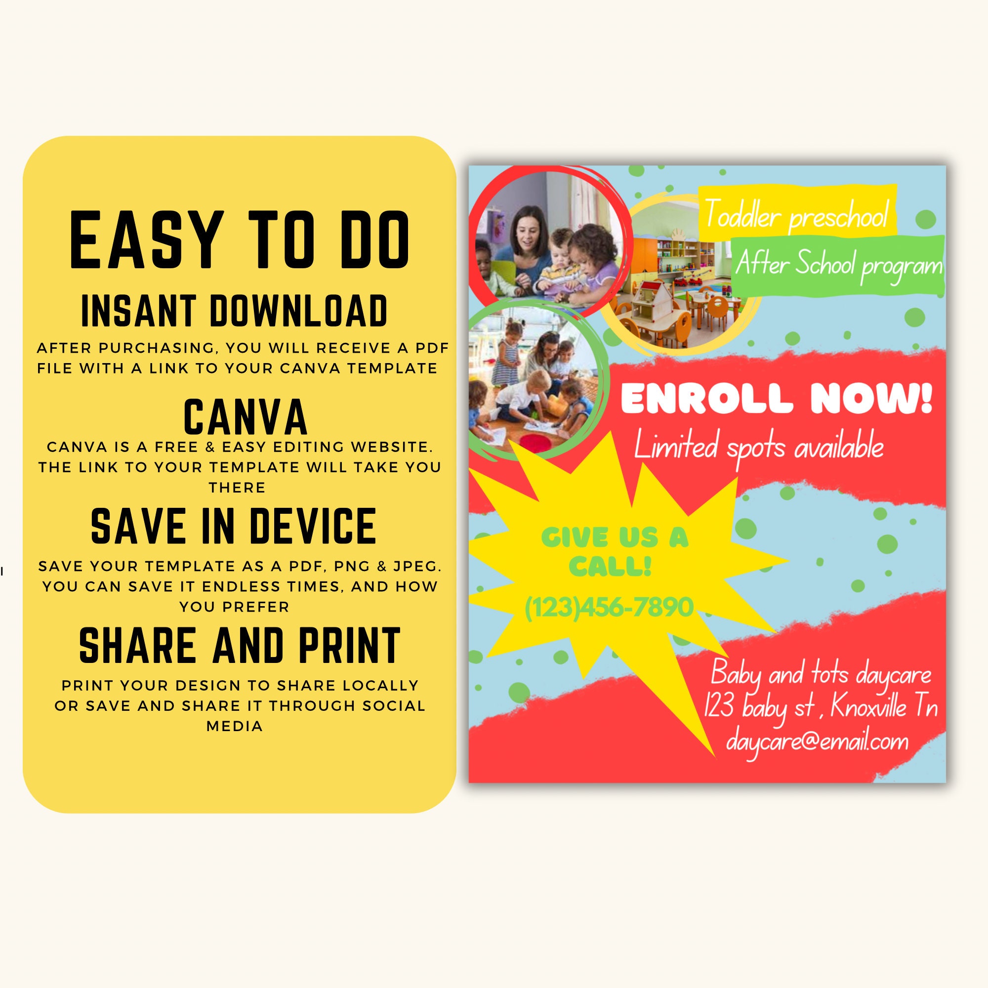 Child Care Editable Advertisement - Pre School Template - Learning ...