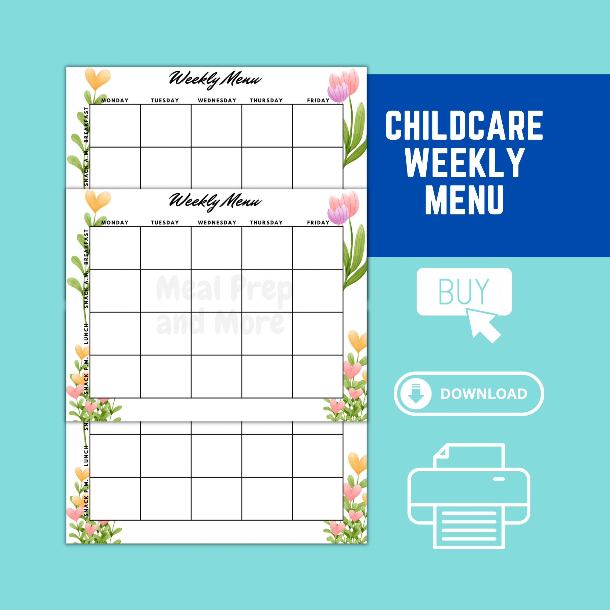 Childcare Weekly Menu Log Download - Multipack Spring Daycare Food ...