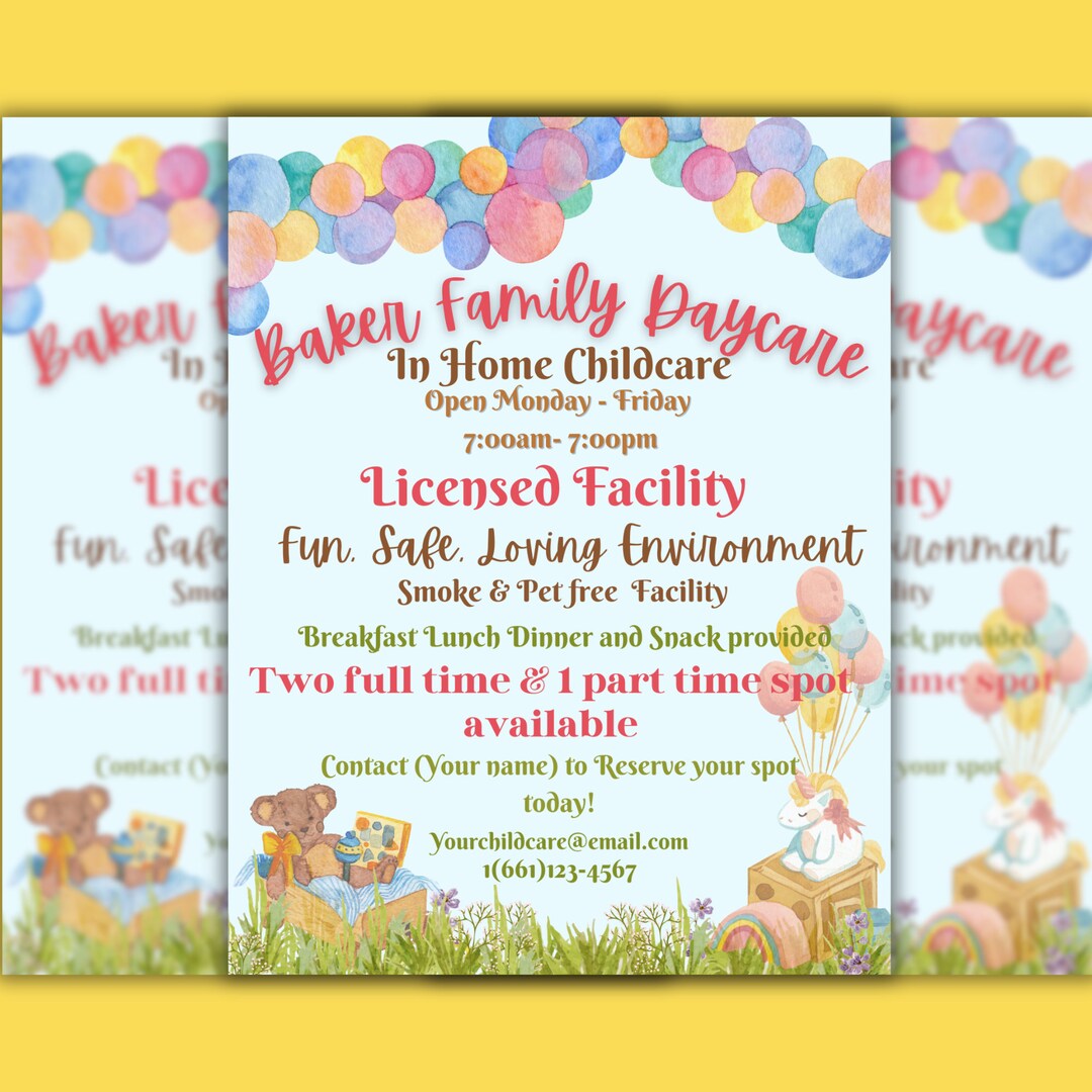 Child Care Provider Editable Advertisement - Daycare Flyer Template ...