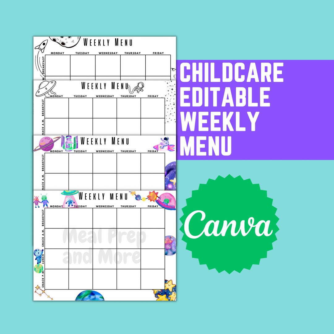 Childcare Weekly Menu Log Editable Template - Multipack Space Daycare ...
