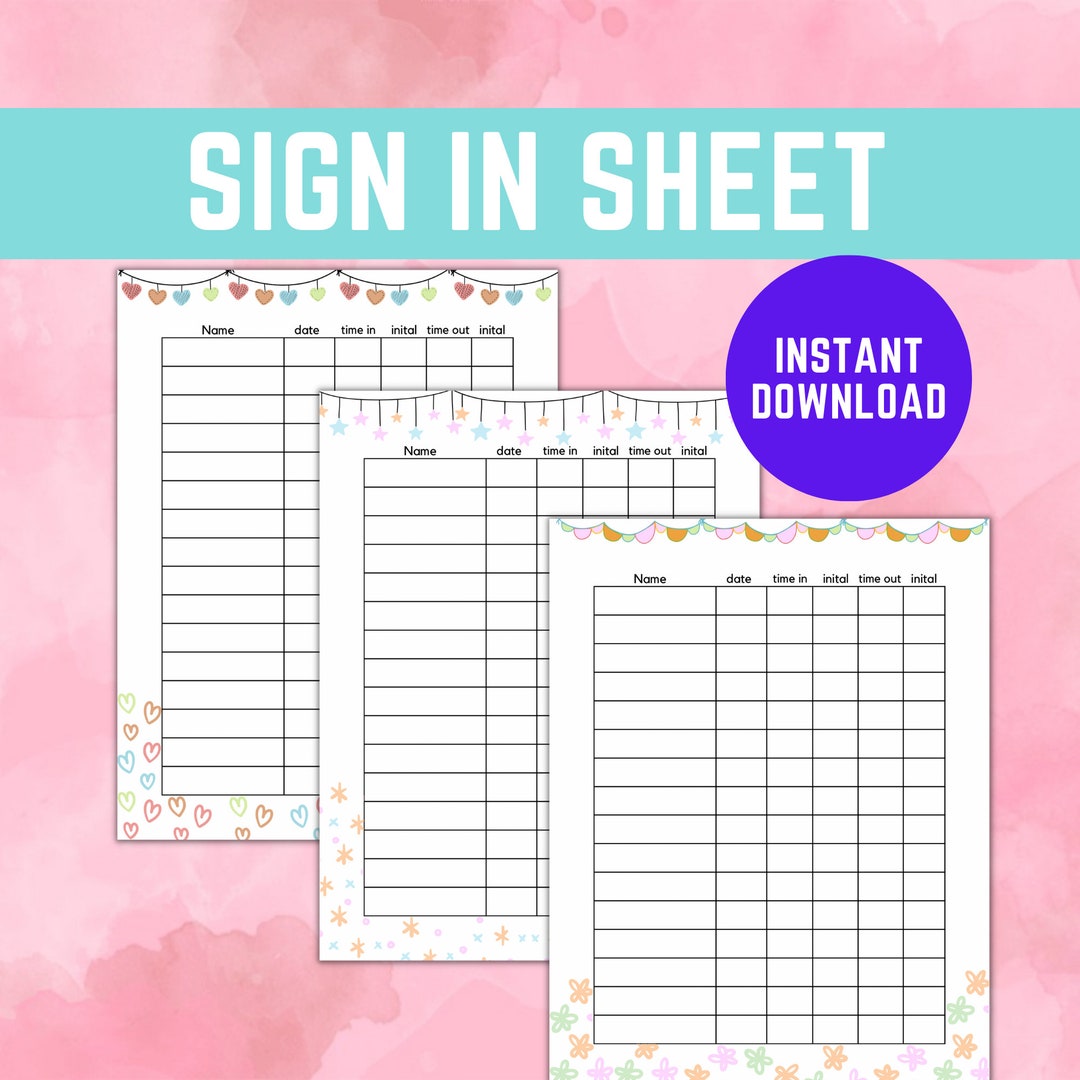 Valentines Sign in Sheet Download - Spring Daycare School Attendance ...