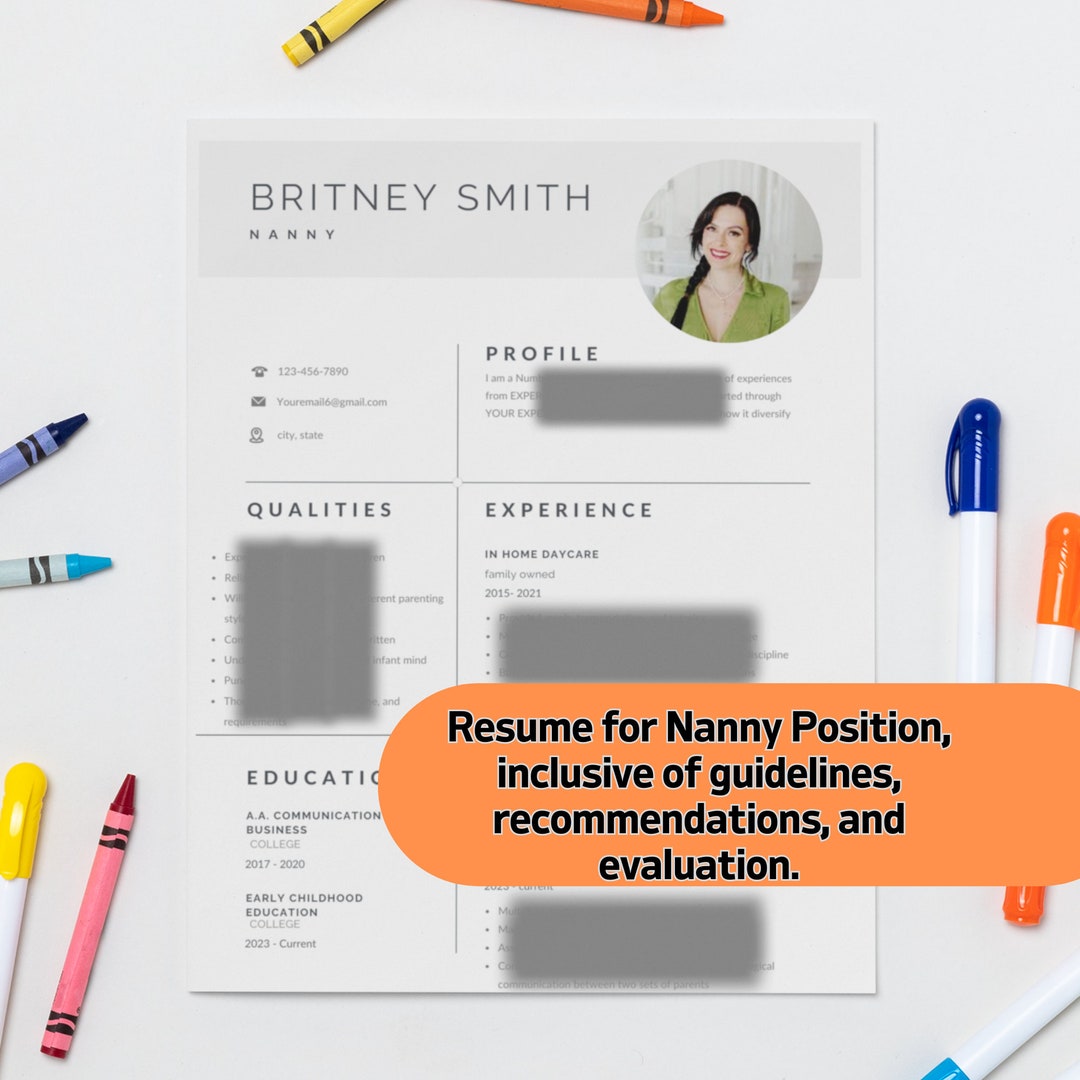 NANNY RESUME With REVIEW- Nanny Documents - Nanny Template - Babysitter ...