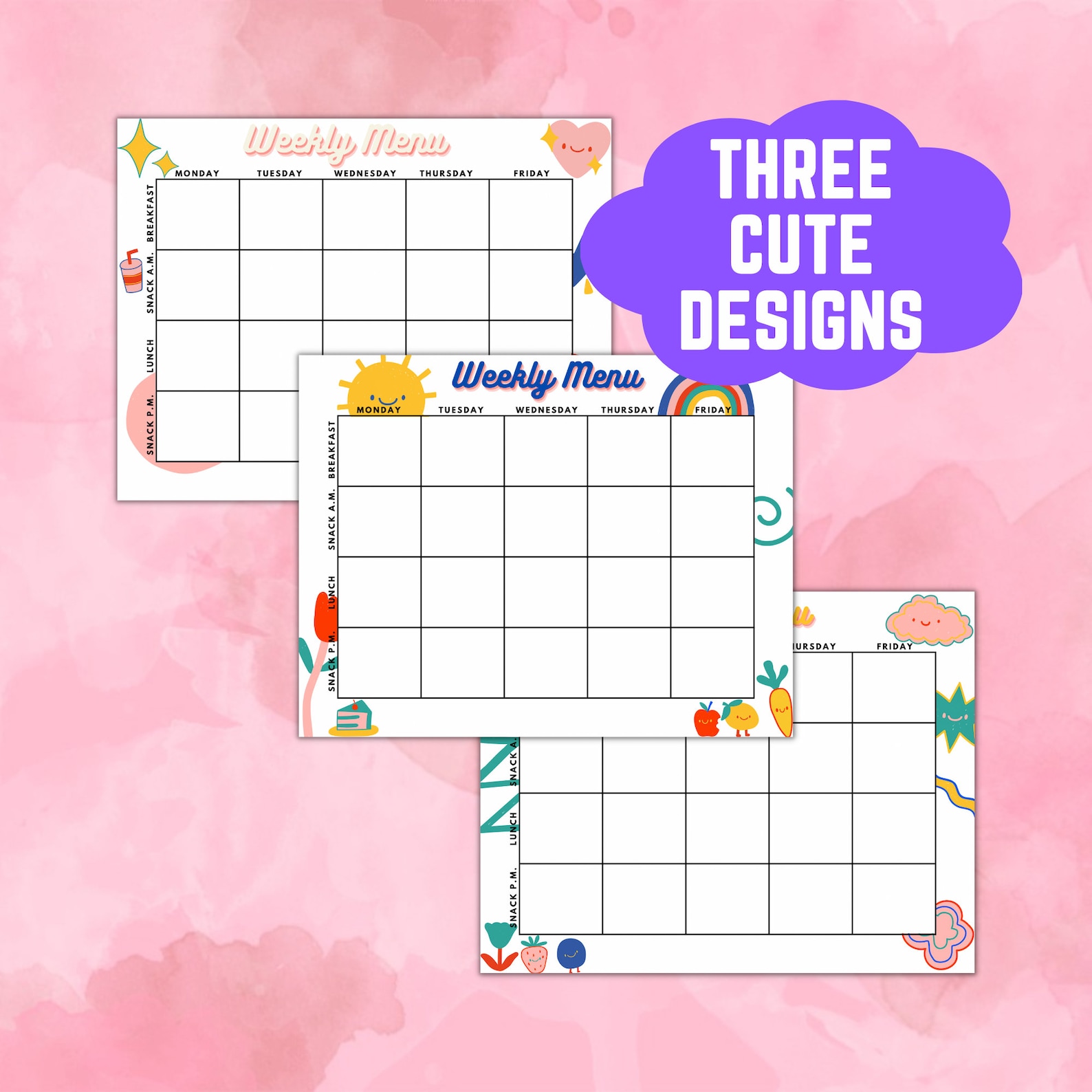 Childcare Weekly Menu Editable Template - Daycare Food Tracker ...