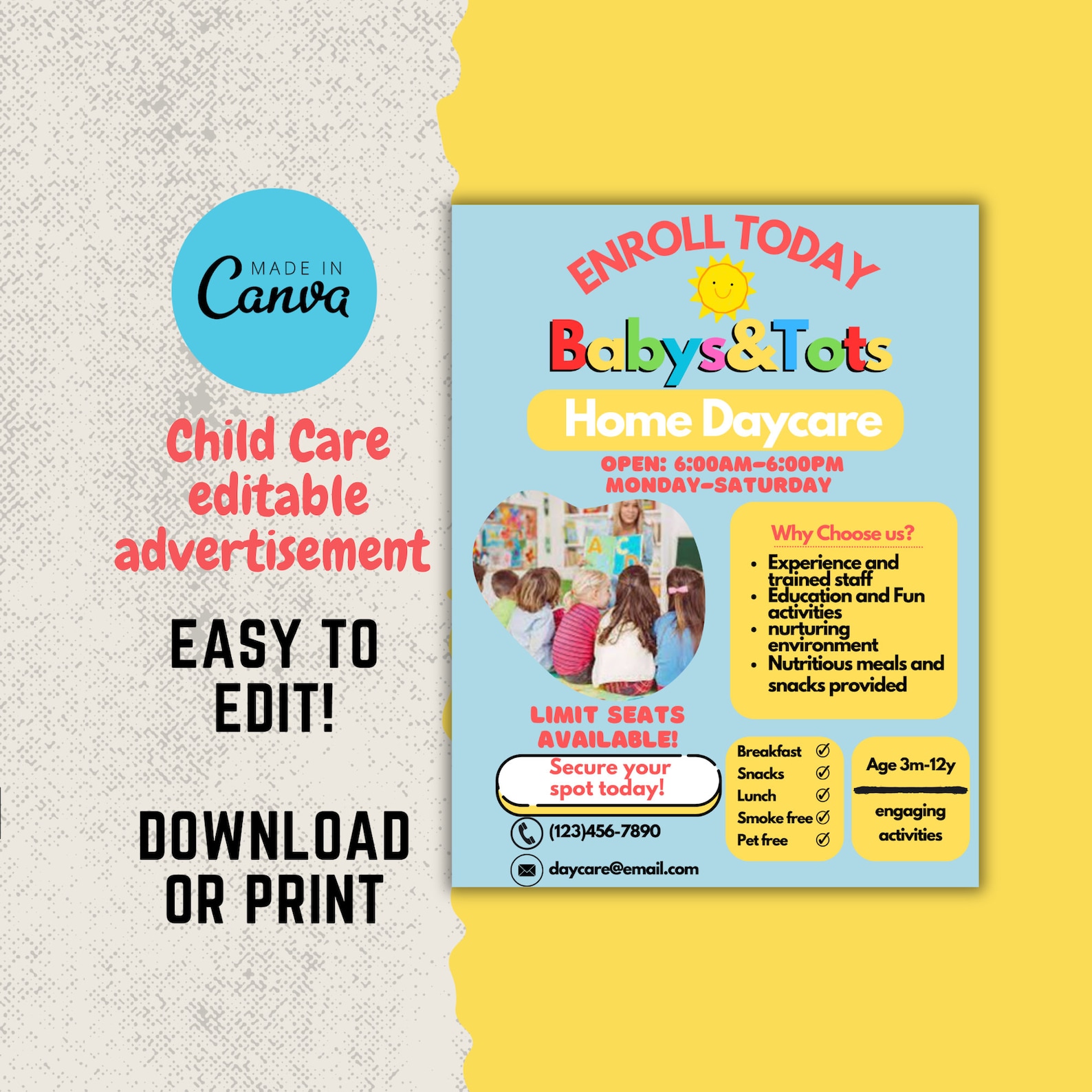 Child Care Provider Editable Advertisement - Daycare Flyer Template ...