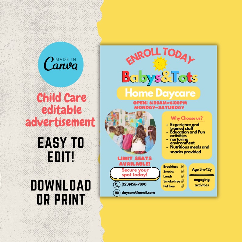 Child Care Provider Editable Advertisement - Daycare Flyer Template ...