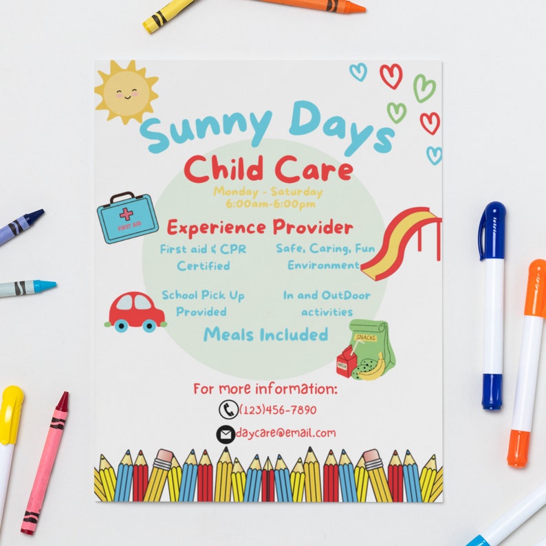 Child Care Provider Editable Advertisement Daycare Flyer Template Baby ...