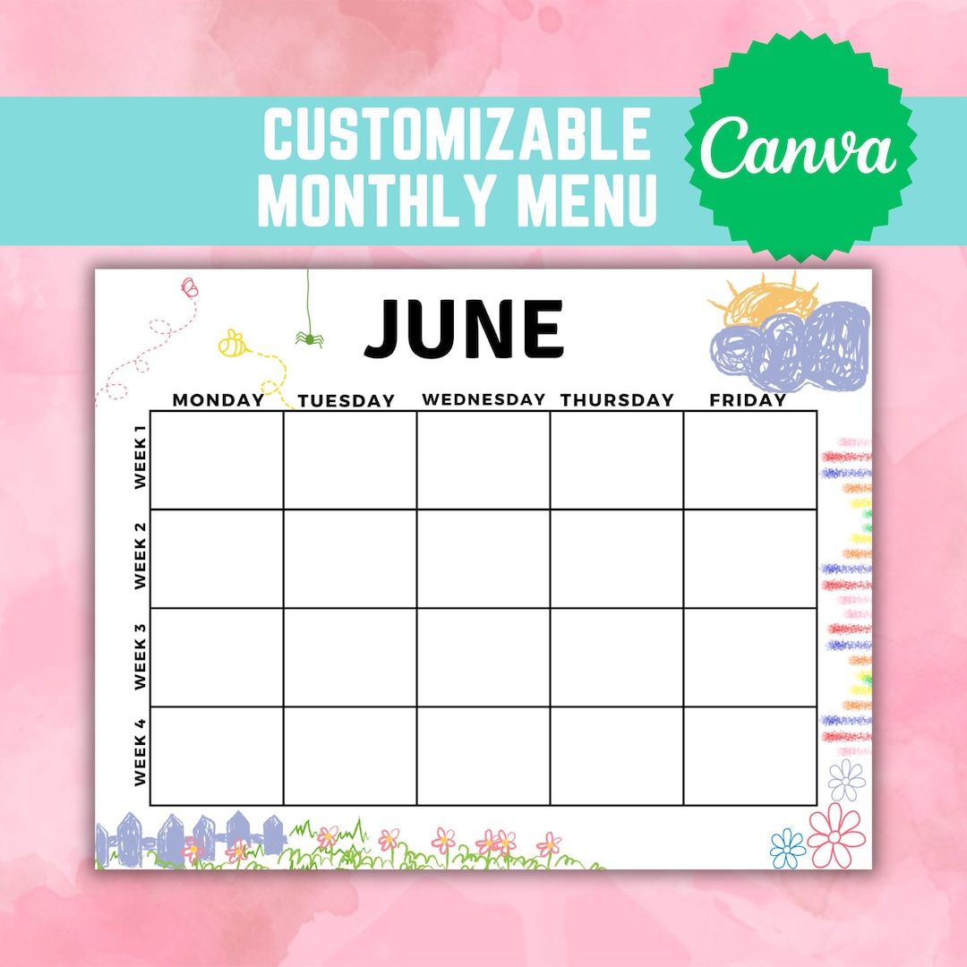 Childcare Monthly Menu Editable Template - Daycare Food Tracker ...