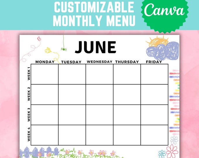 Childcare Monthly Menu Editable Template - Daycare Food Tracker ...