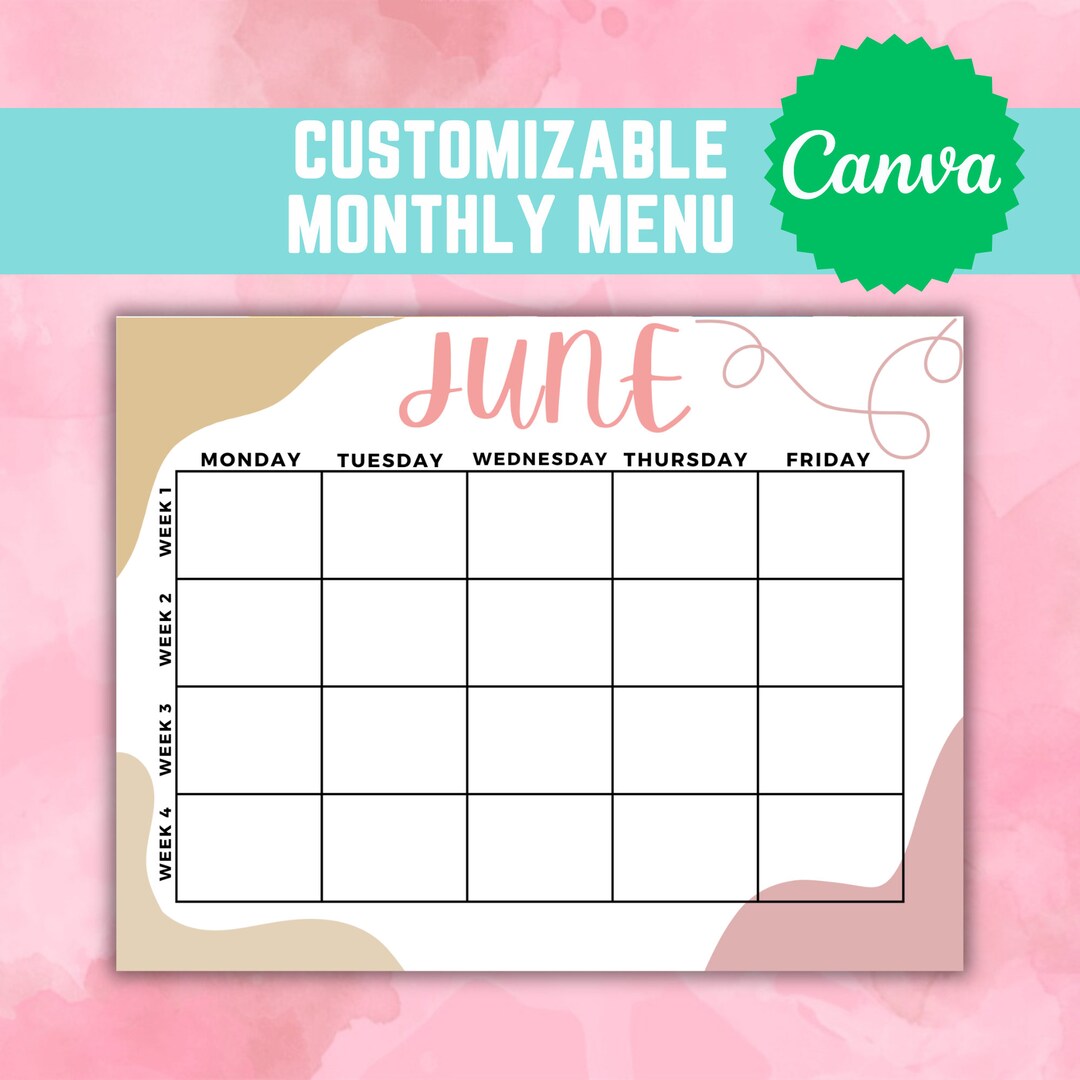 Childcare Monthly Menu Editable Template - Daycare Food Tracker ...