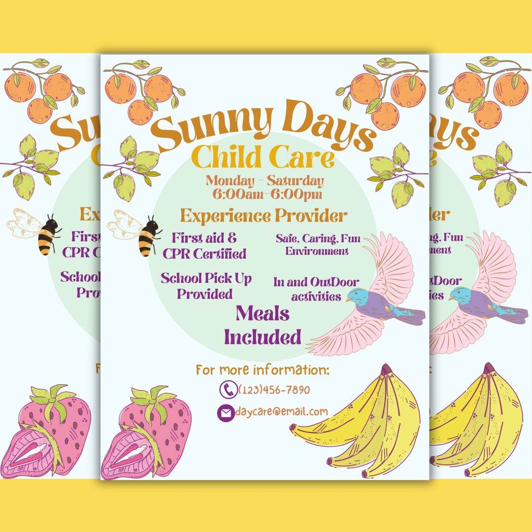 Child Care Provider Editable Advertisement - Daycare Flyer Template ...