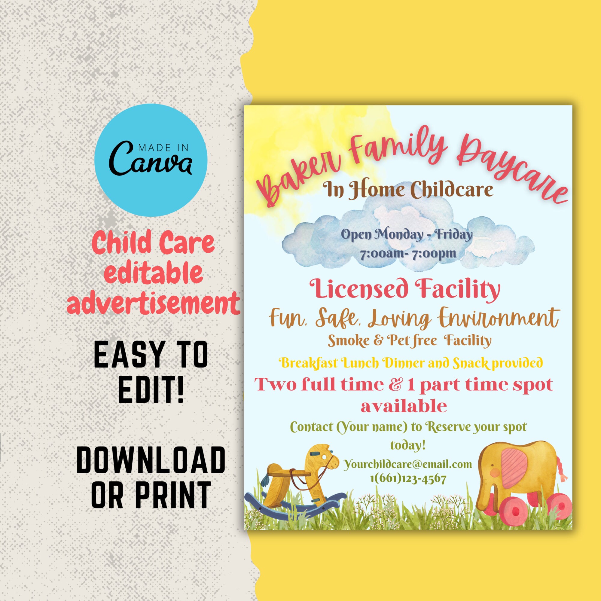 Child Care Provider Editable Advertisement - Daycare Flyer Template ...