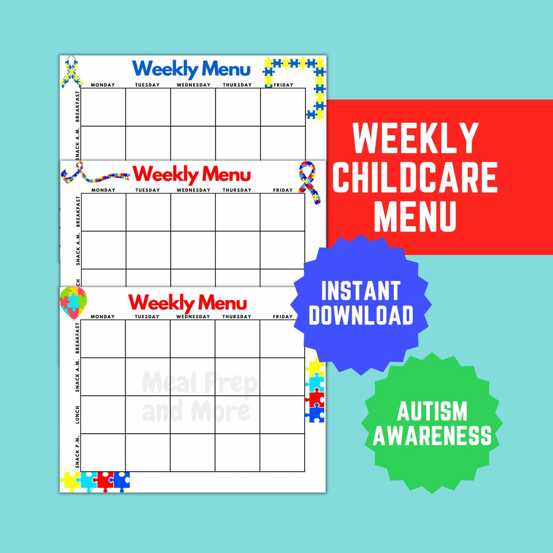 Autism Awareness Childcare Weekly Menu Download - Multipack Daycare ...