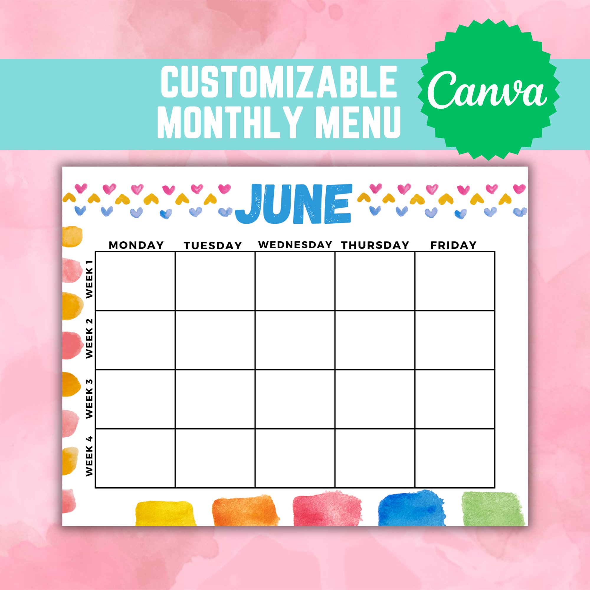 Childcare Monthly Menu Editable Template - Daycare Food Tracker ...