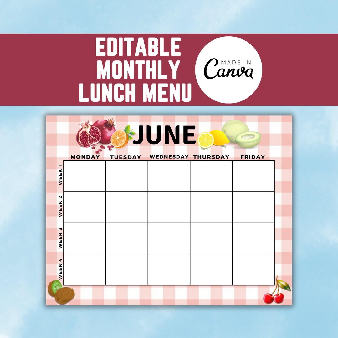 Childcare Monthly Menu Editable Template Daycare Food Tracker Caregiver ...