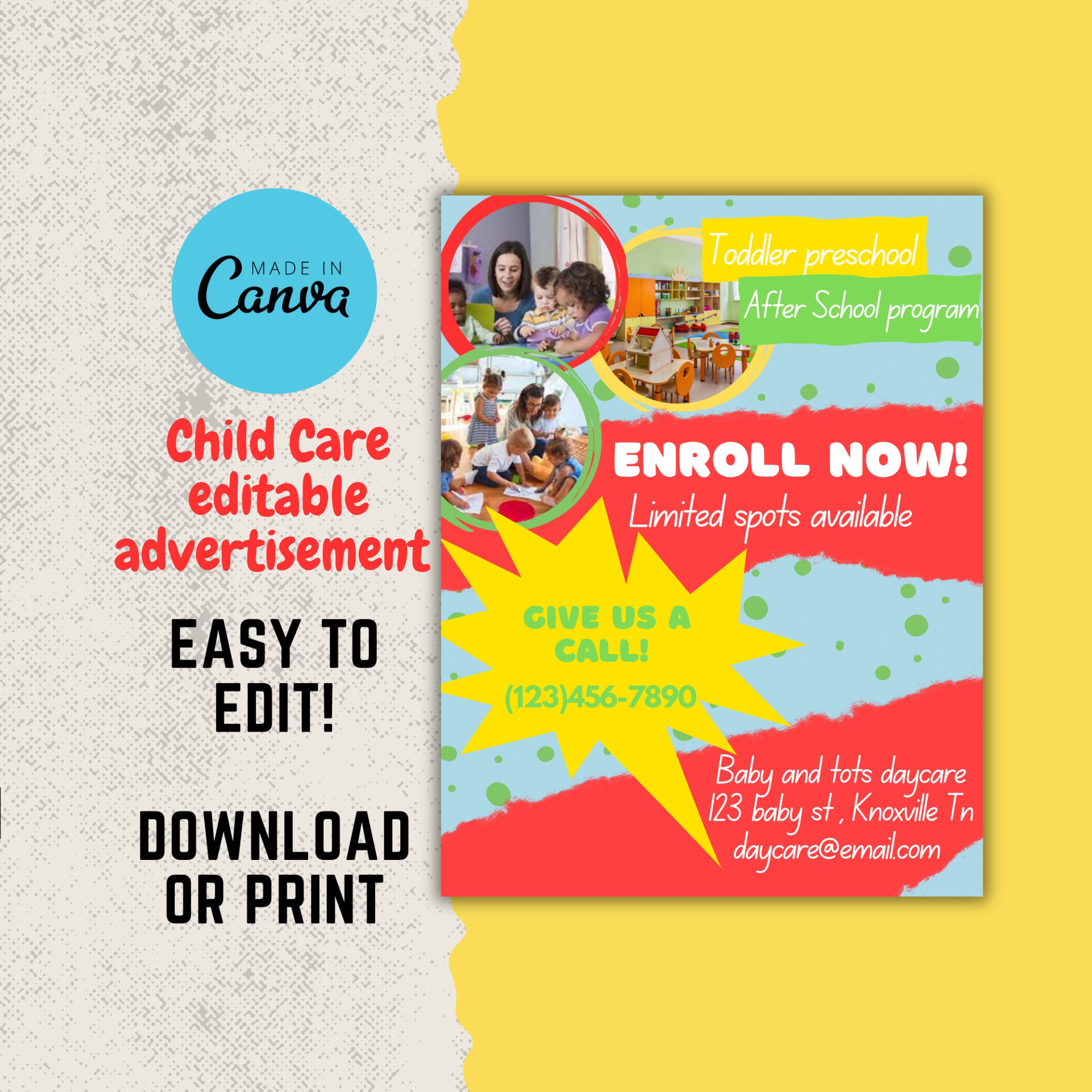 Child Care Editable Advertisement - Pre School Template - Learning ...
