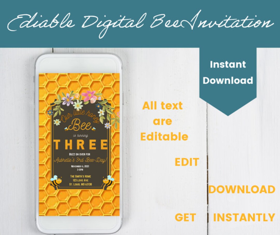 Editable Digital Bee Party Invitation - Etsy