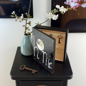 Custom Hand Painted Black Wooden Key Box, Animal Design, Hanging Key ...