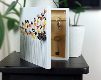 Hand Painted White Wooden Key Box Floral Design Hanging Key | Etsy