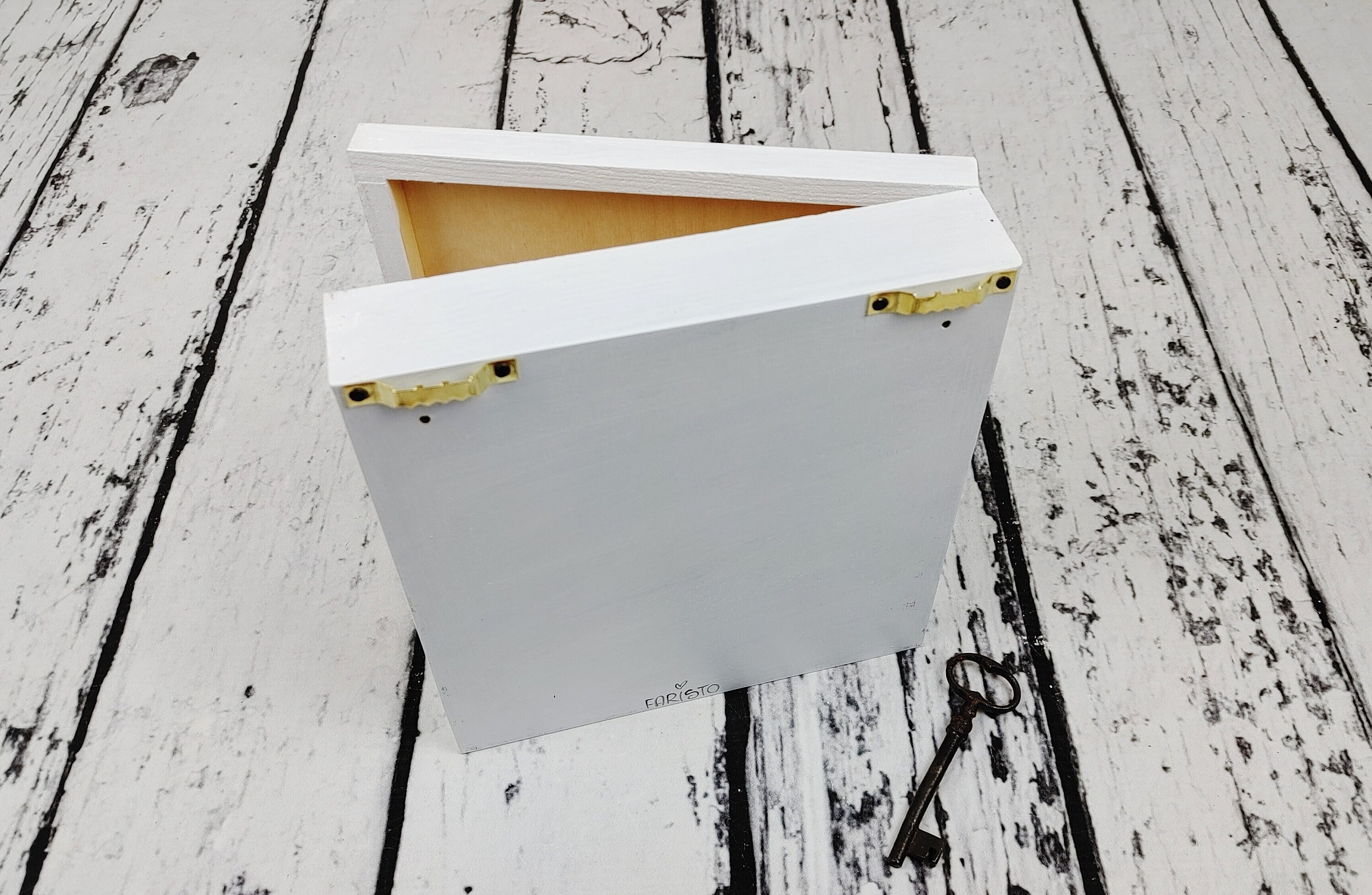 Hand Painted White Wooden Key Box, Hanging Key Box, 6 Key Hooks ...