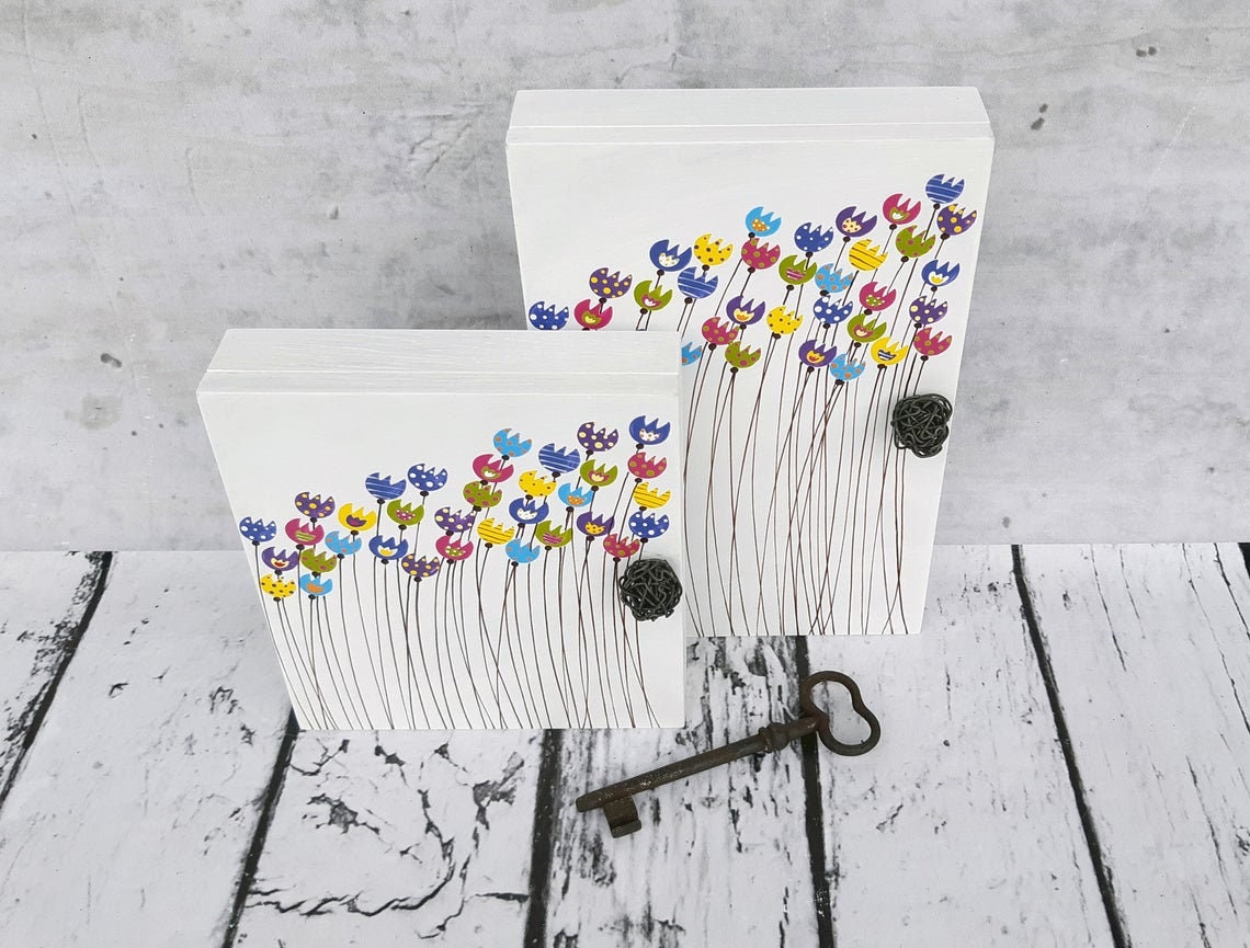 Personalized Wooden Key Holder House, Hand Painted White Key Box ...
