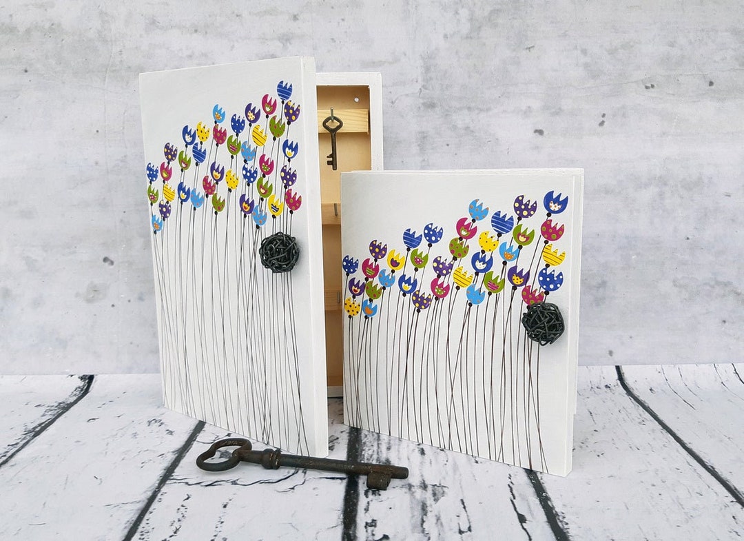 Personalized Wooden Key Holder House, Hand Painted White Key Box ...