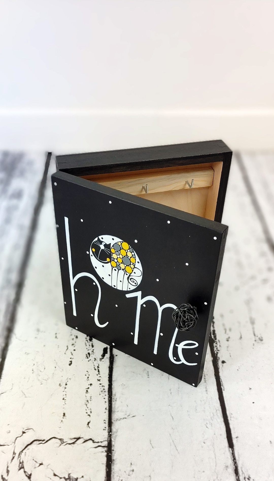 Custom Hand Painted Black Wooden Key Box, Animal Design, Hanging Key ...