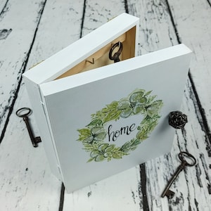 Hand Painted White Wooden Key Box, Floral Design, Hanging Key Box, Six ...