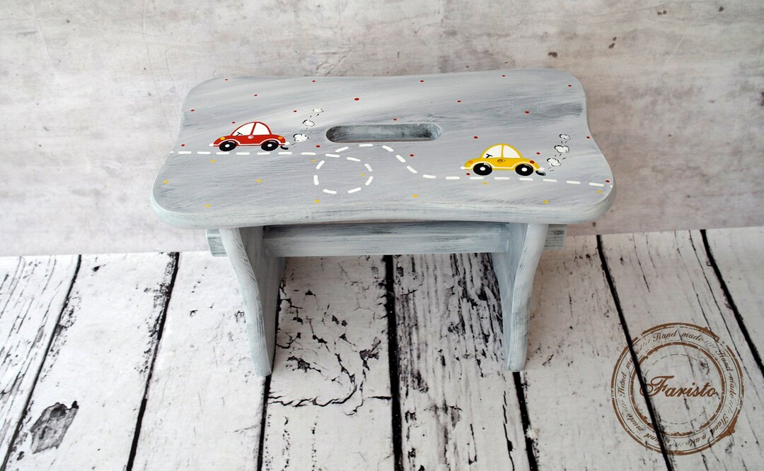 Wooden Name Step Stool Bench, Natural Wood, Personalized Painted Kids ...